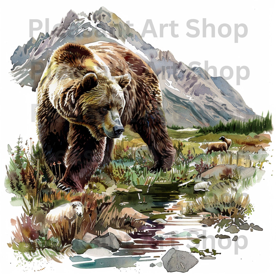 Wildlife Art, Grizzly Bear Watercolor Clipart, Grizzly Bear Clip Art ...