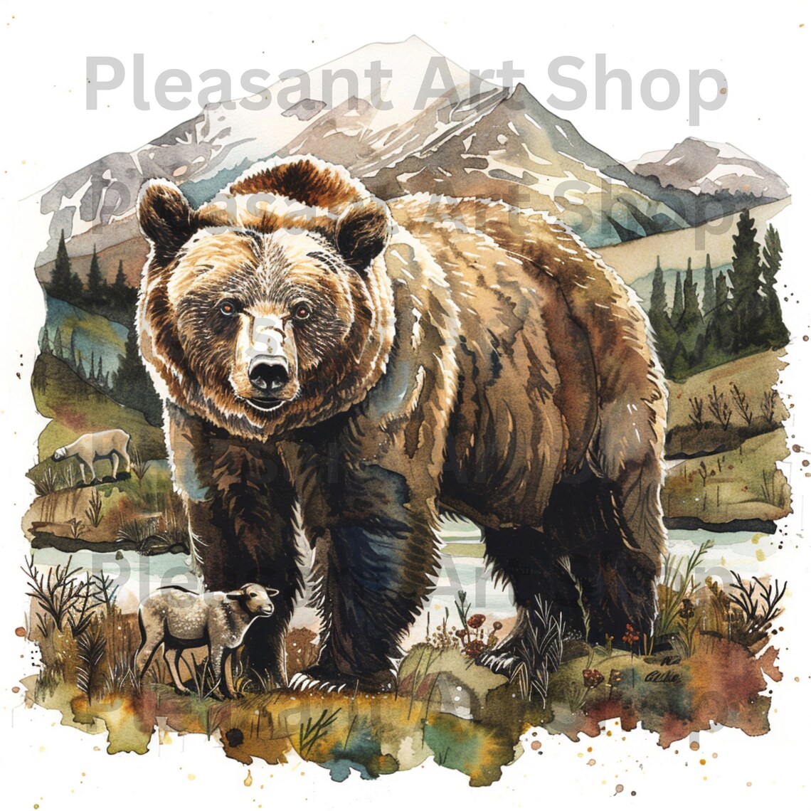 Wildlife Art, Grizzly Bear Watercolor Clipart, Grizzly Bear Clip Art ...