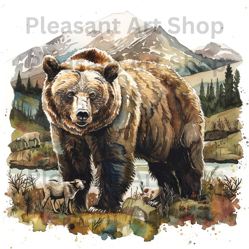 Wildlife Art, Grizzly Bear Watercolor Clipart, Grizzly Bear Clip Art ...