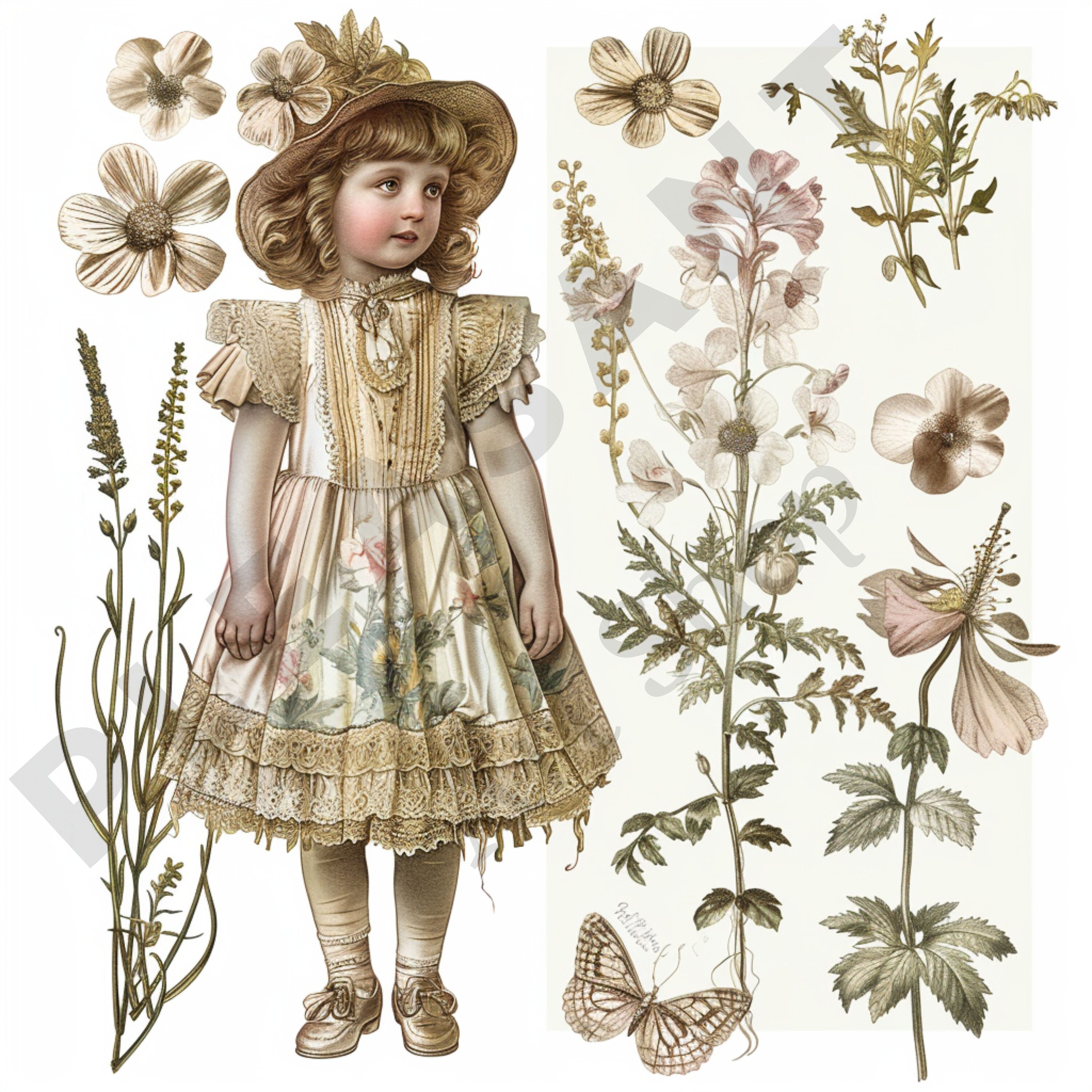 Victorian Dolls and Flowers, Fussy Cuts Digital Downloads, Digital ...