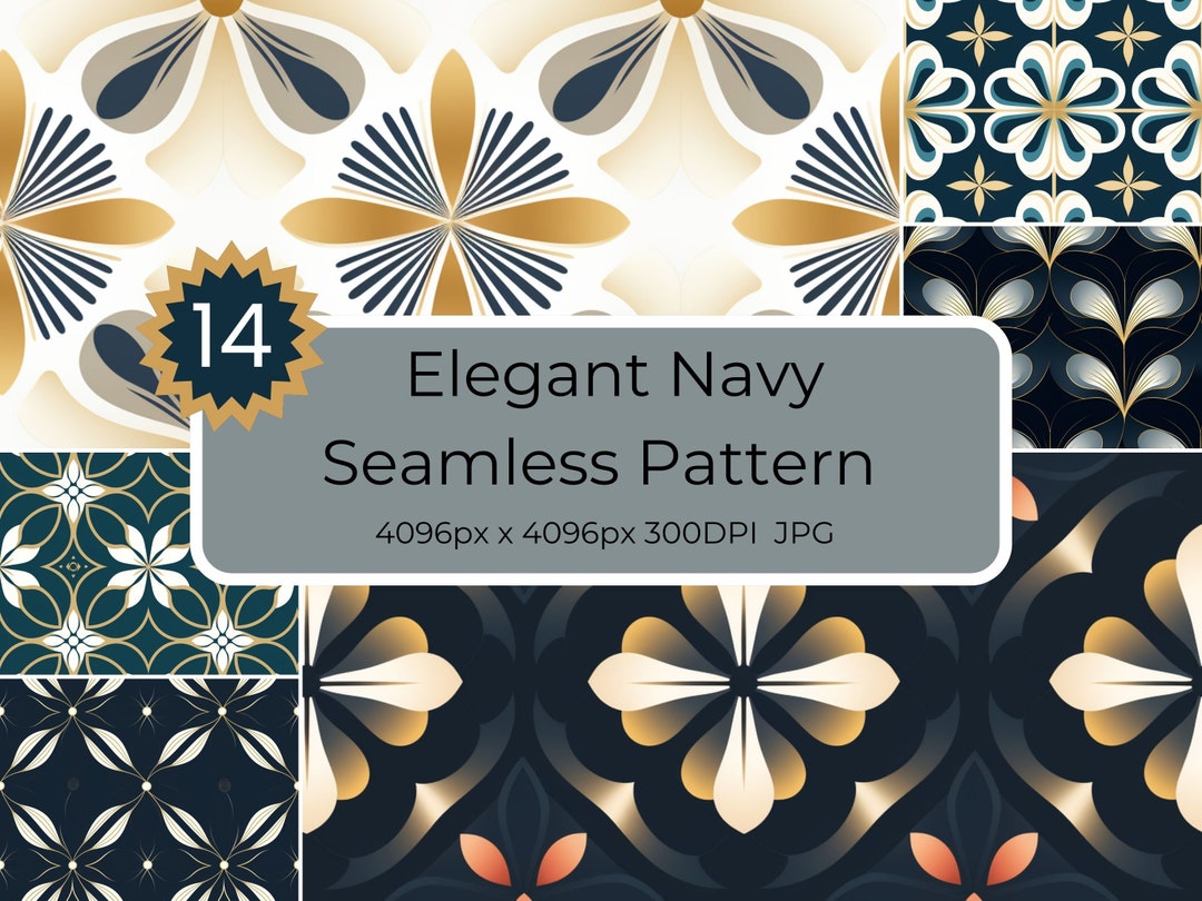 Elegant Seamless Pattern Navy Gold Color Digital Print High Quality ...