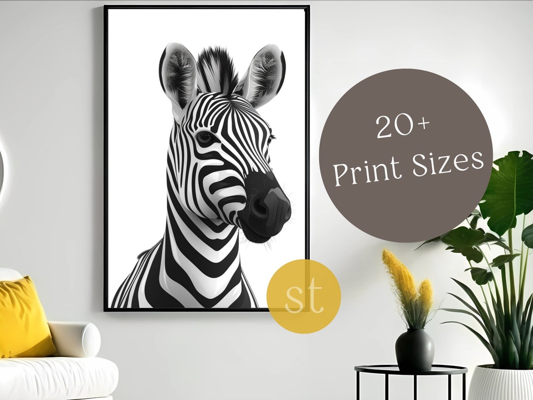 Zebra Printable Art Safari Theme Black and White Wall Decor Wild Animal ...