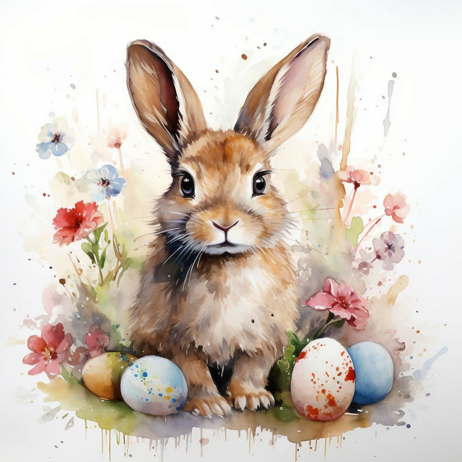 Watercolor Easter Bunny Clipart, Floral JPG Set (digital Download) - Etsy