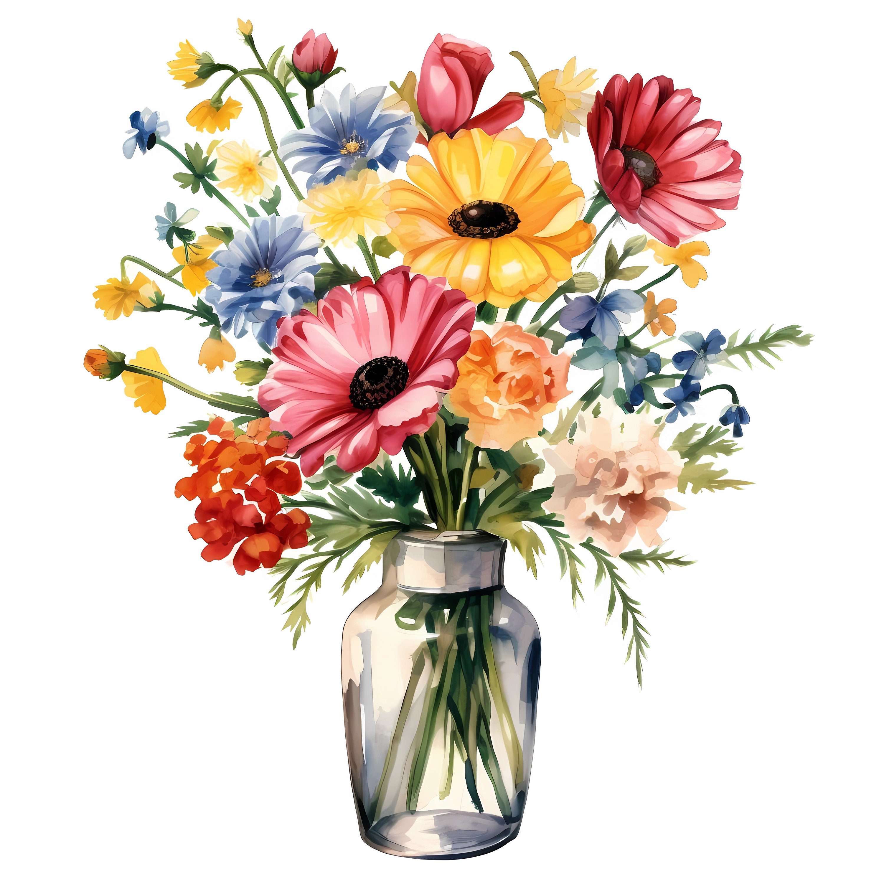Vase of Flowers Clipart, Ultimate Set of 30 High-quality JPG, Card ...