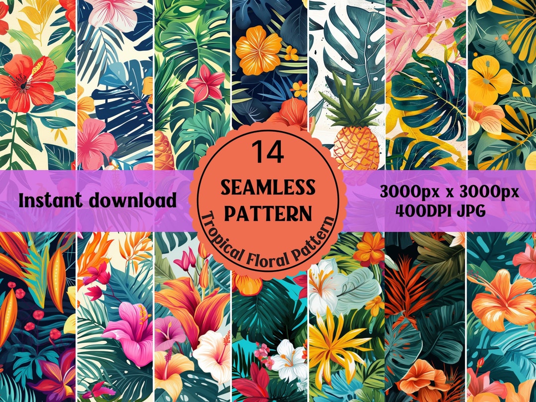 Tropical Floral Pattern, Seamless Digital Paper (400 DPI) - Etsy