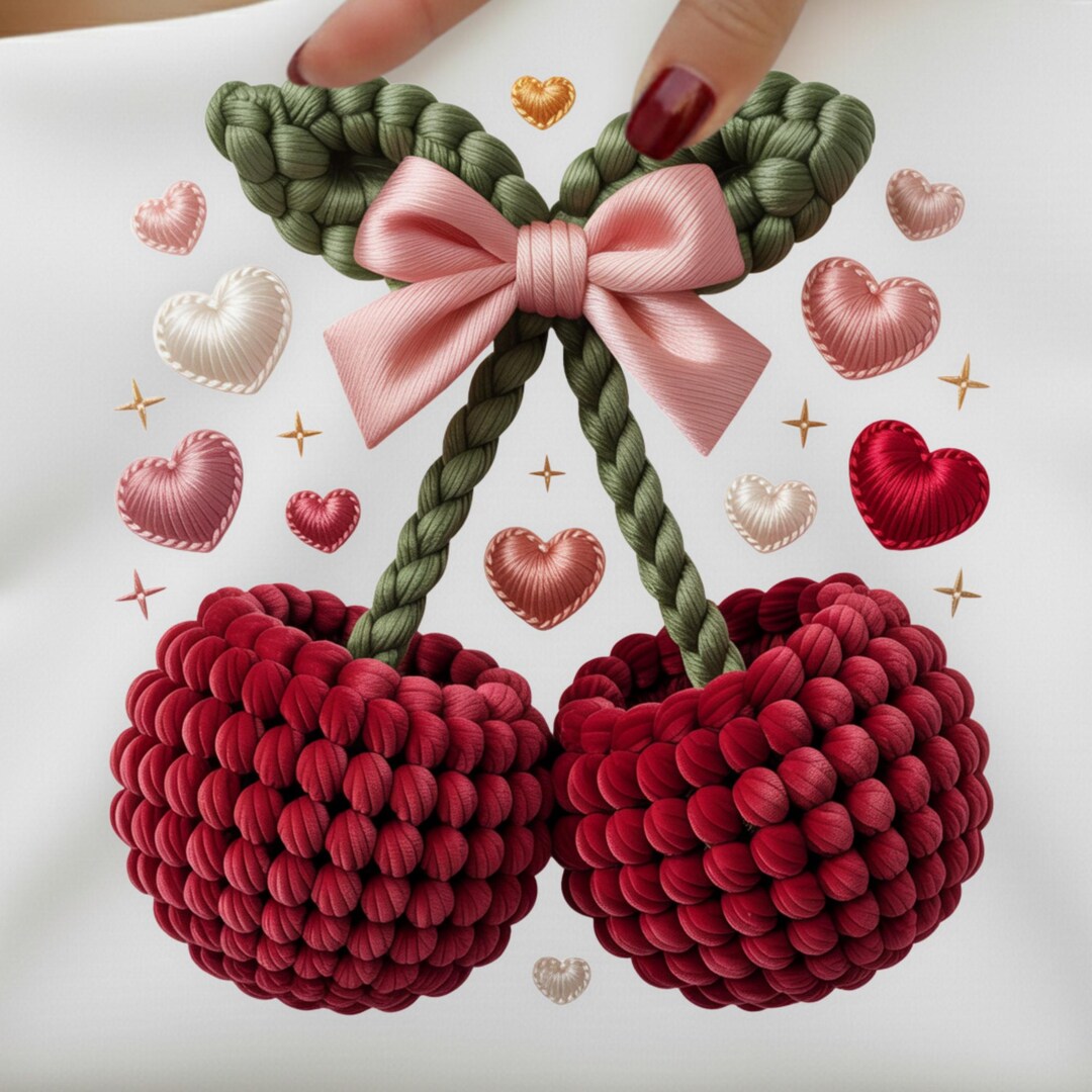 Cherry PNG, Crochet Style PNG, Sublimation Shirt Design, Valentine PNG ...
