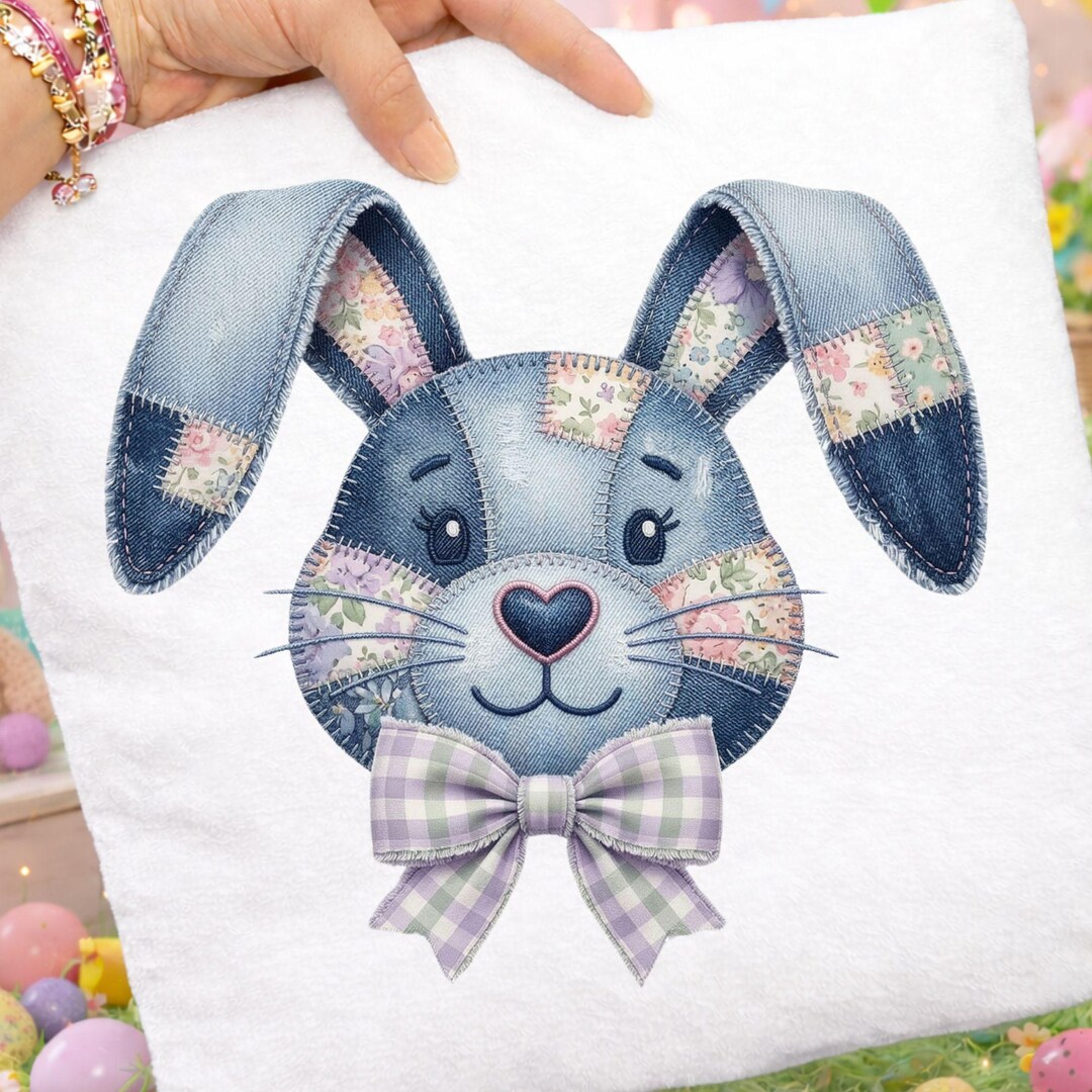 Patchwork Bunny PNG Sublimation Design Cute Bunny Face Clipart for Kids ...