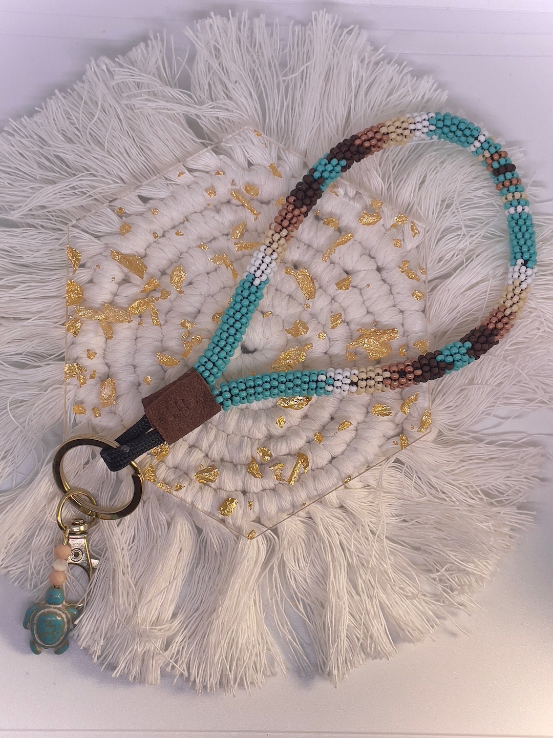 Beaded Keychain, Indigenous Made Keychain, Turquoise Keychain, Wristlet ...