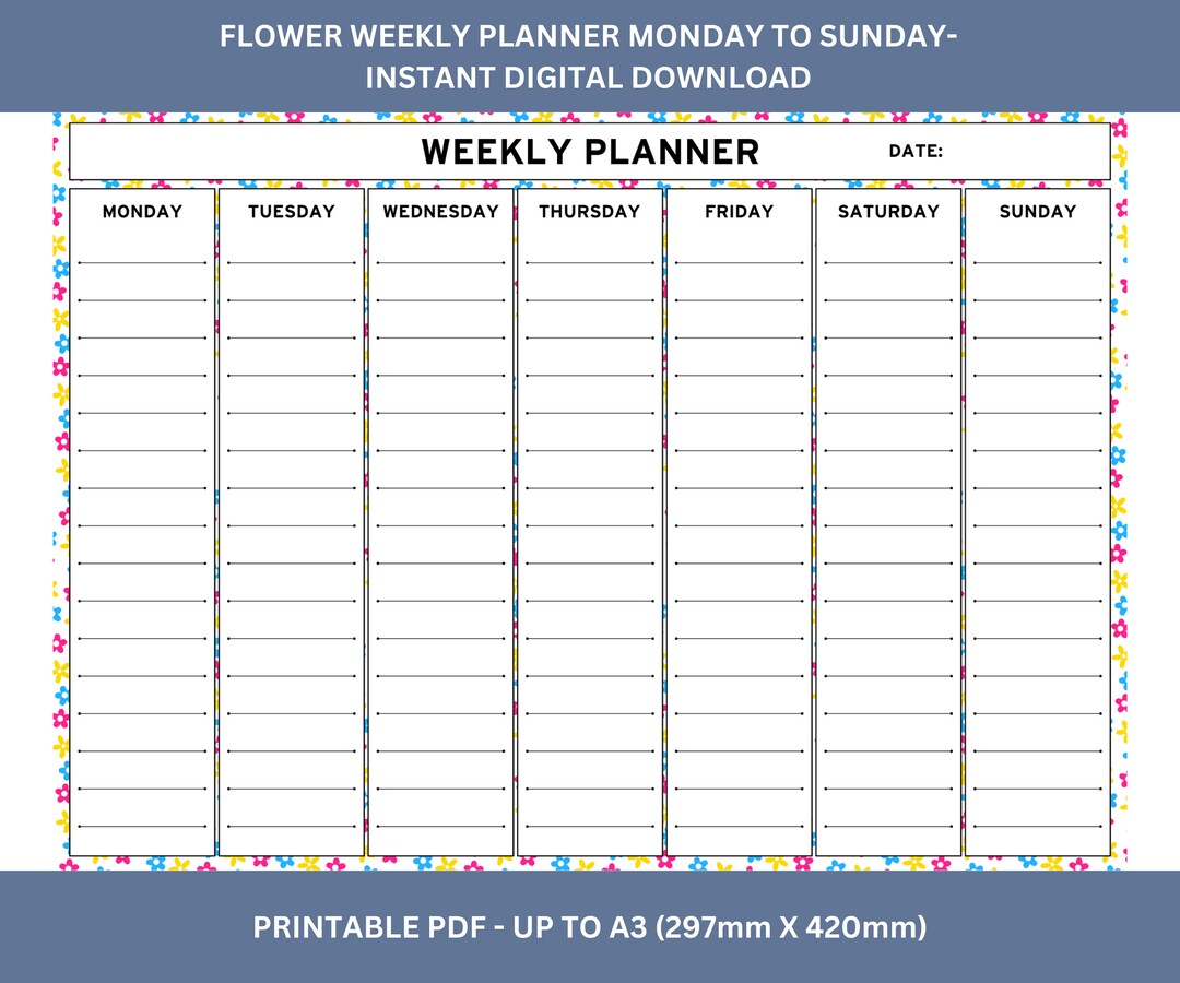 Flower Weekly Planner. Instant Digital Download. Printable PDF ...