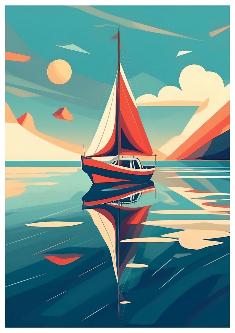 Vintage Poster Inspired Artwork of Sailing on the Sea. Digitally ...