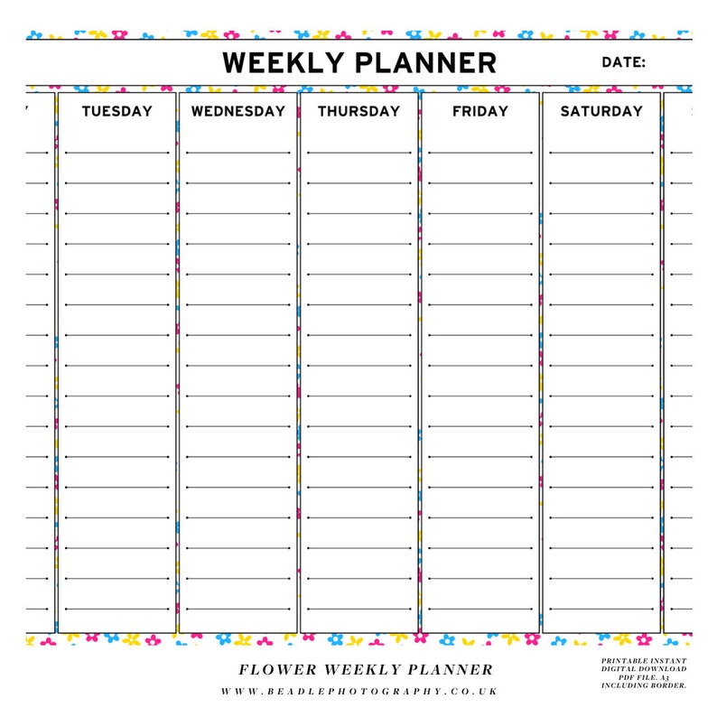 Flower Weekly Planner. Instant Digital Download. Printable PDF ...