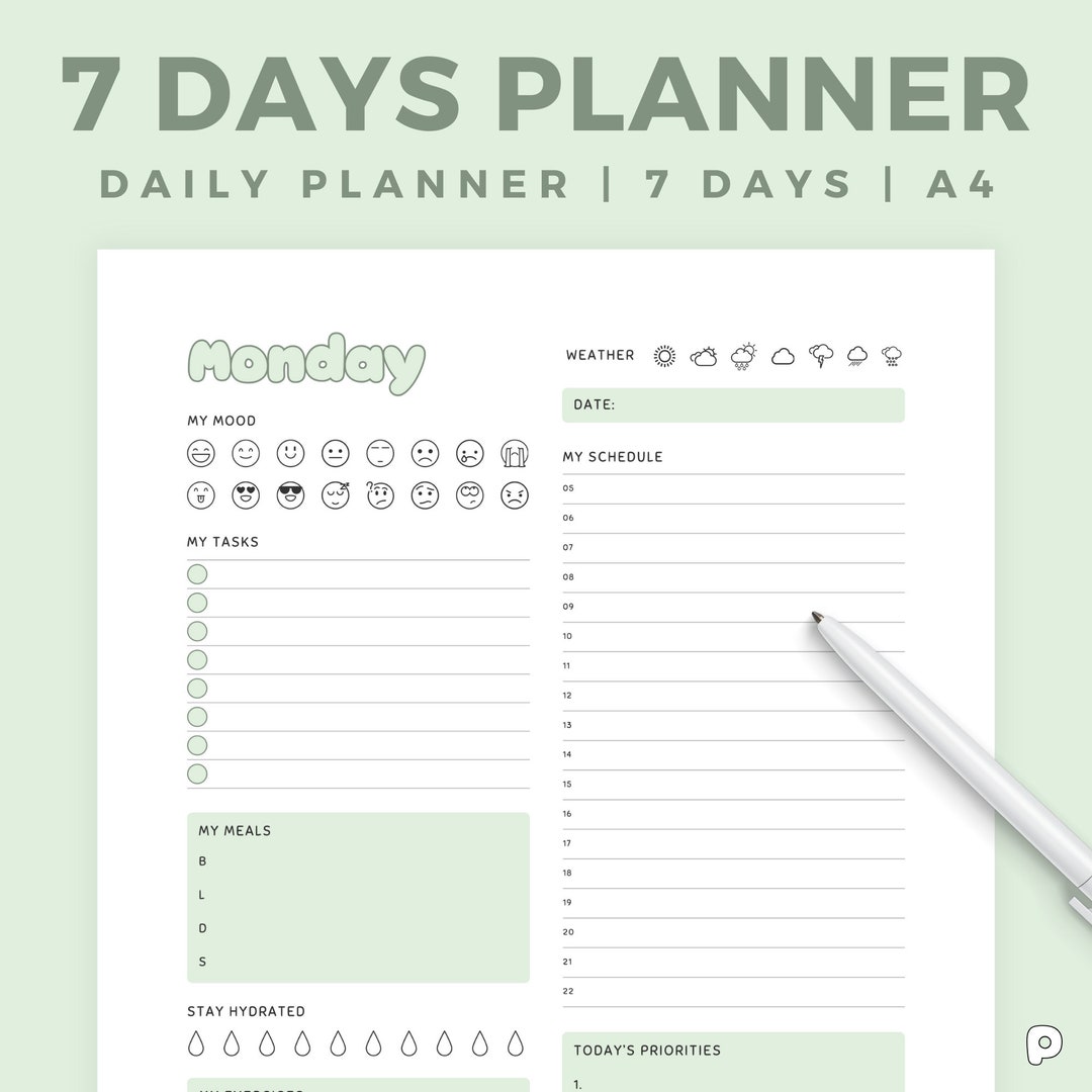 Daily Planner | 7 Days Planner Printable | Weekly Planner | Daily to Do ...