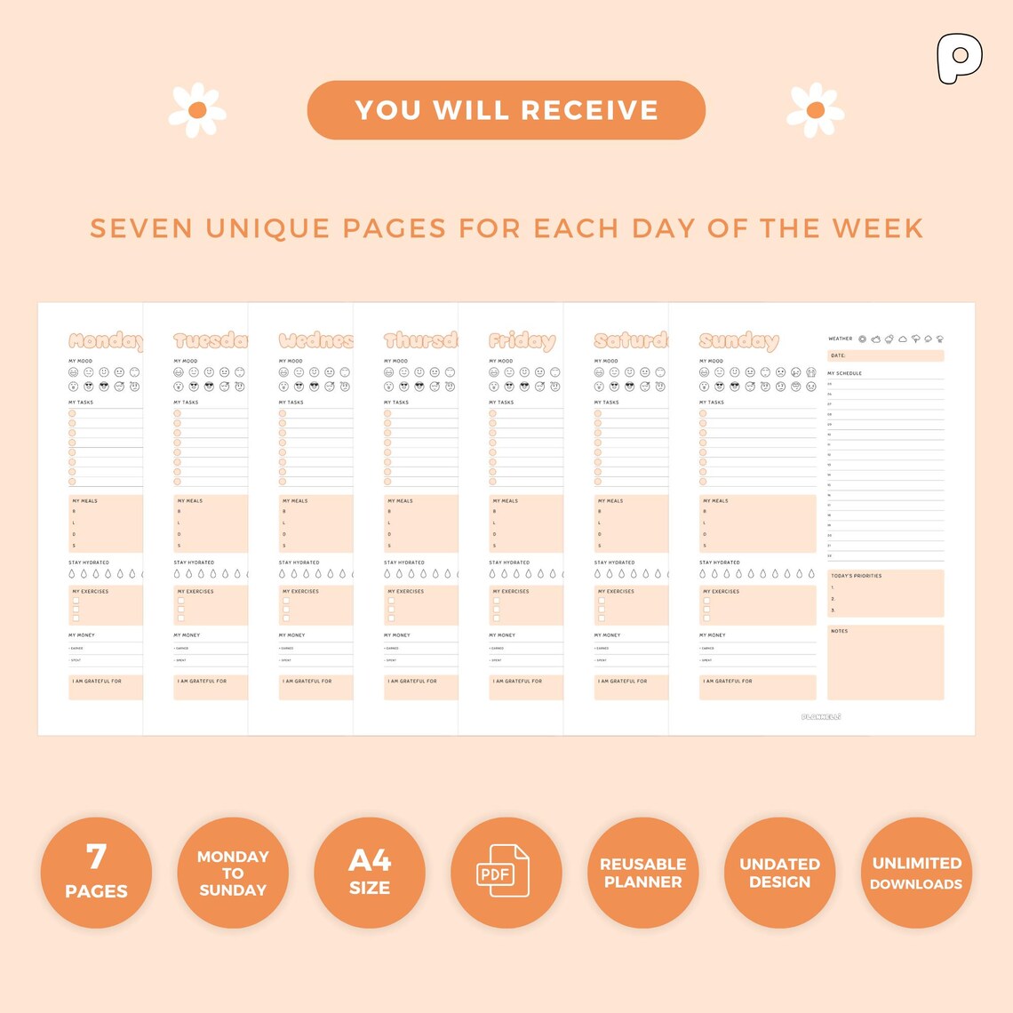 Daily Planner | 7 Days Planner Printable | Weekly Planner | Daily to Do ...