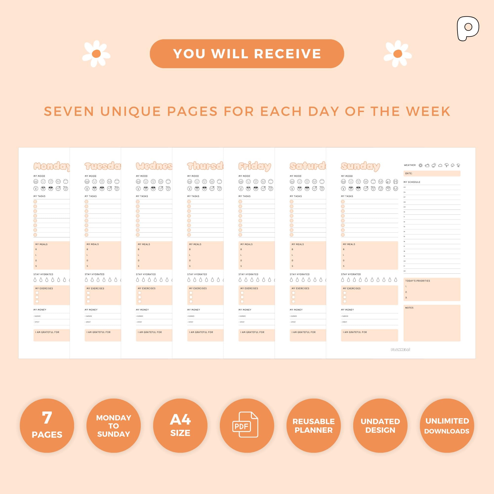 Daily Planner | 7 Days Planner Printable | Weekly Planner | Daily to Do ...