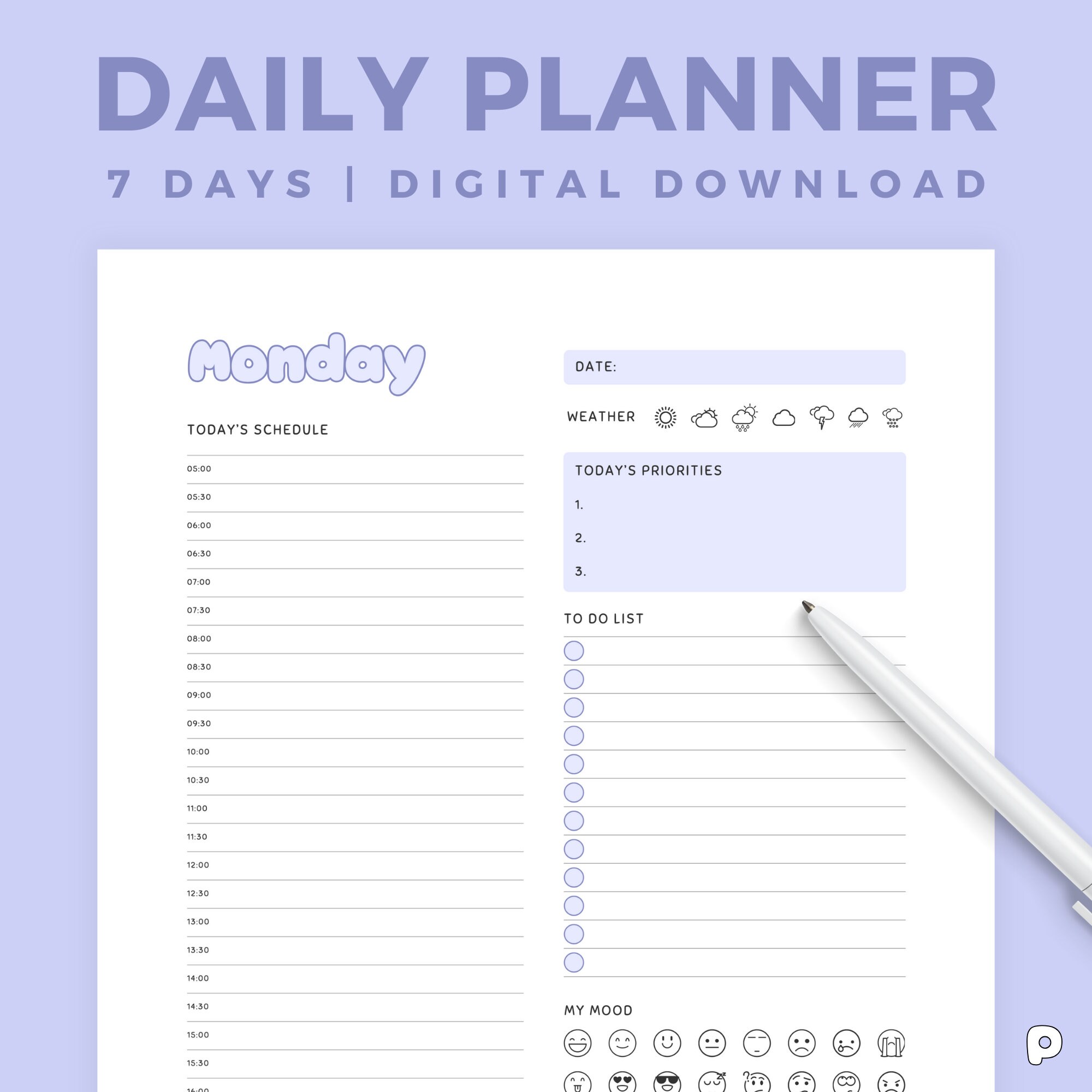 Daily Planner Printable 7 Day Planner Kawaii-style Weekly Planner Half ...
