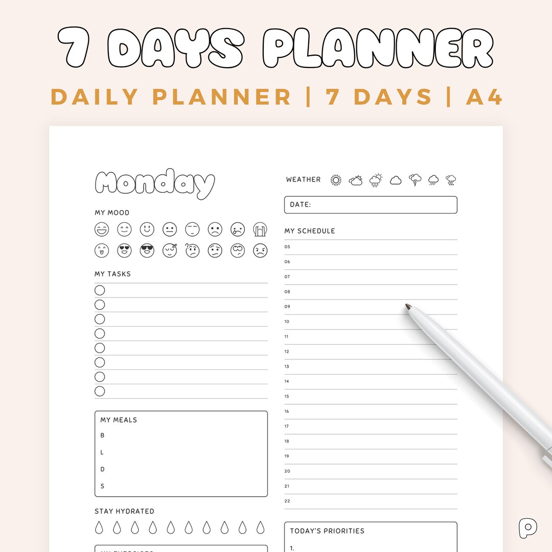 Daily Planner 7 Days Planner Printable Weekly Planner Daily to Do List ...