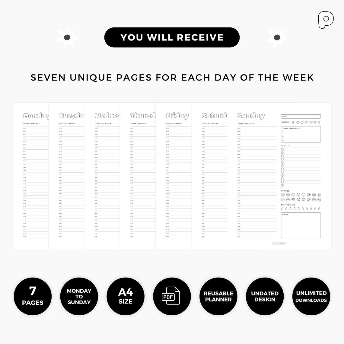 Daily Planner | Printable 7 Day Planner | Kawaii | Weekly Planner ...