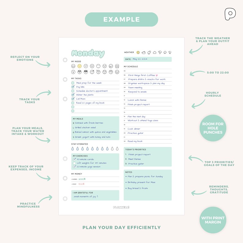 Daily Planner 7 Days Planner Printable Weekly Planner Daily to Do List ...