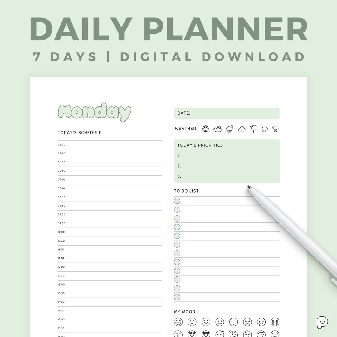 Daily Planner | Printable 7 Day Planner | Kawaii | Weekly Planner ...