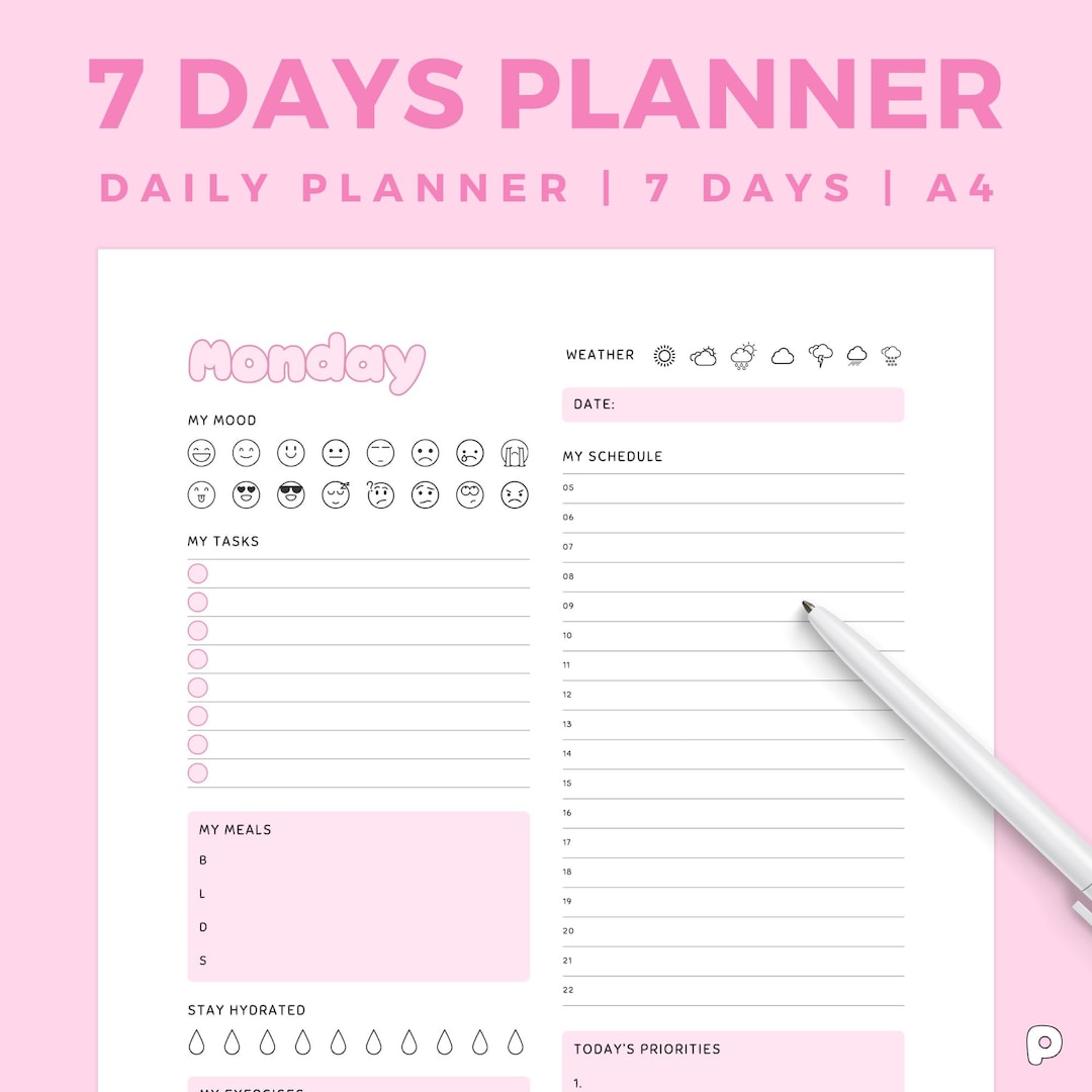Daily Planner | 7 Days Planner Printable | Weekly Planner | Daily to Do ...