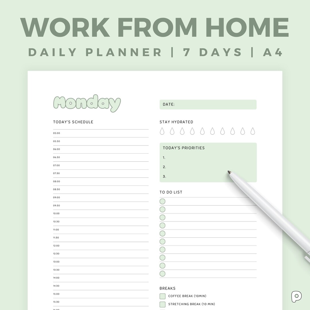 Work From Home Daily Planner | Personal Daily Planner | Productivity ...