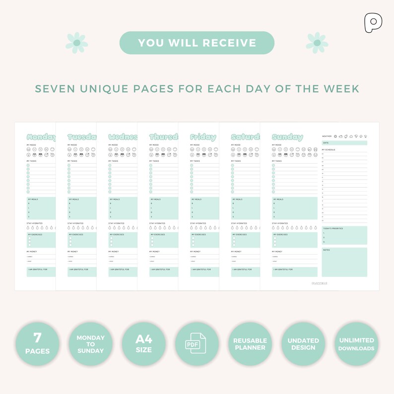 Daily Planner 7 Days Planner Printable Weekly Planner Daily to Do List ...