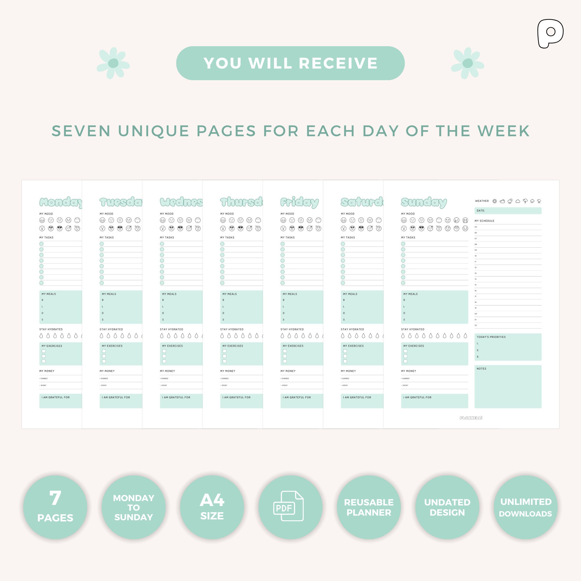 Daily Planner 7 Days Planner Printable Weekly Planner Daily to Do List ...