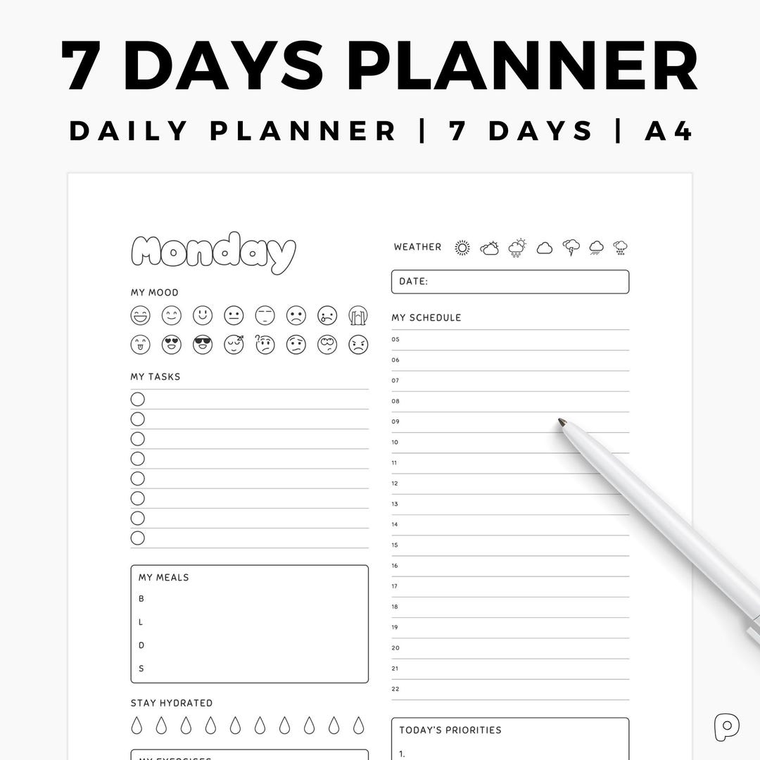 Daily Planner | 7 Days Planner Printable | Weekly Planner | Daily to Do ...