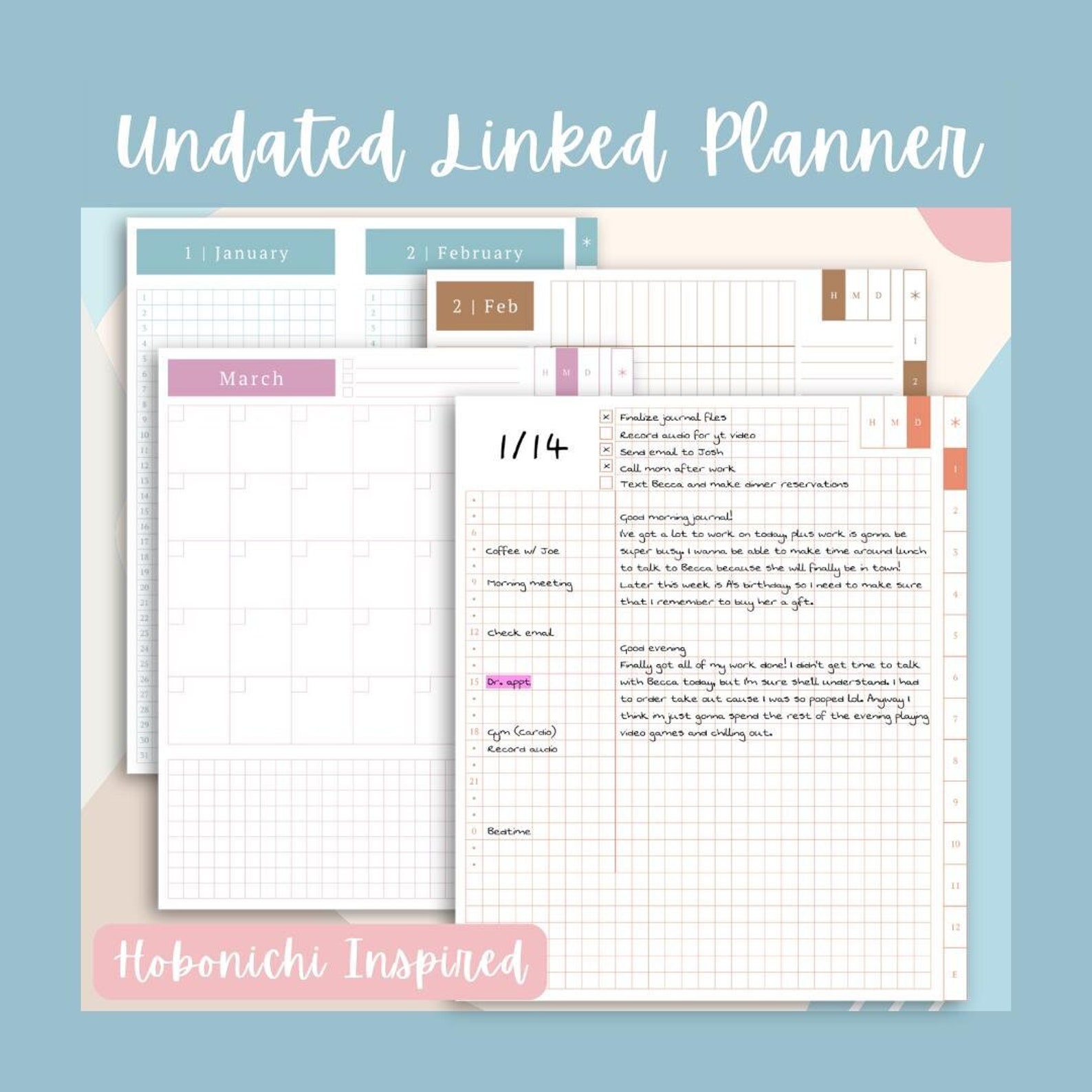 Undated Linked Yearly Digital Planner (vertical): Inspired by Hobonichi ...