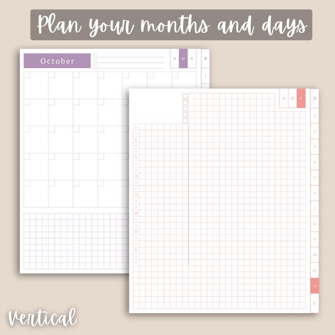 Undated Linked Yearly Digital Planner (vertical): Inspired by Hobonichi ...