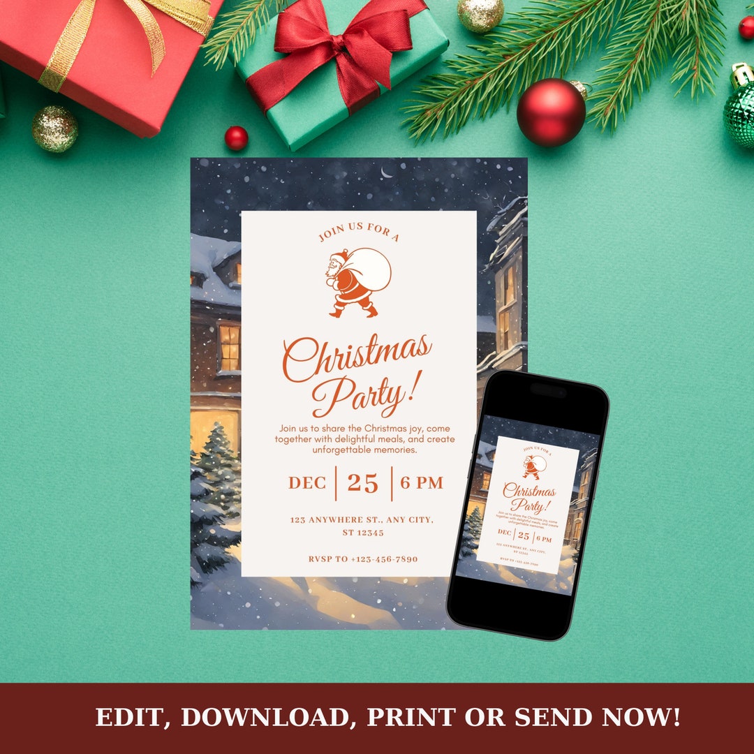 Christmas Party Invitation, Santa Claus, Editable, Xmas Party, Printable, Holiday Party - Etsy