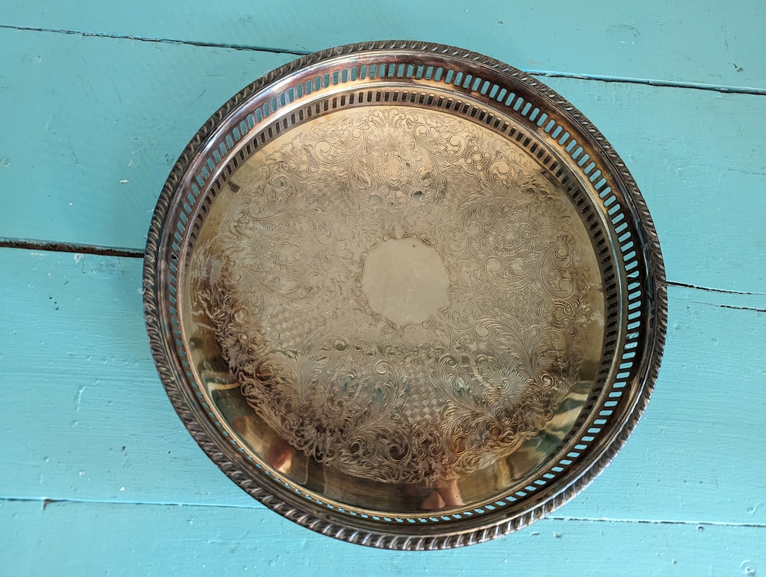 Victorian Gothic Style Tarnished Viking Plate EP Brass Silver Tray - Etsy