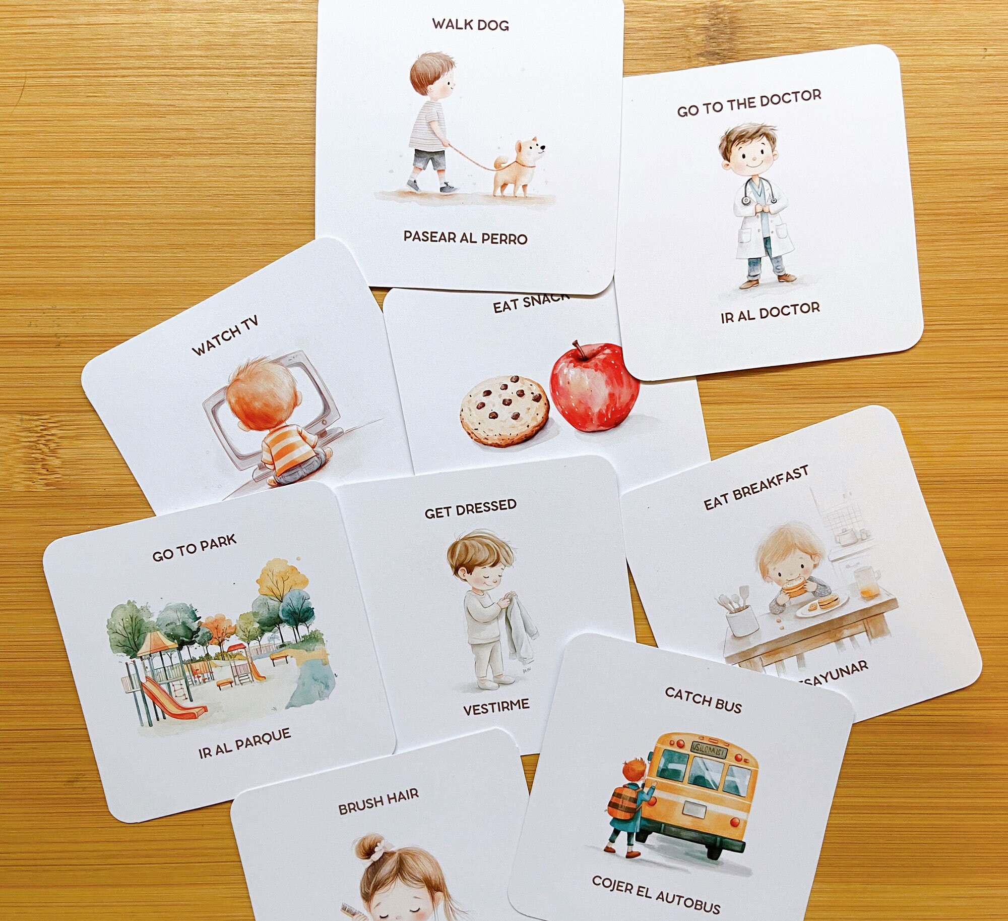 Printable Spanish / English 24 Routine Cards | Montessori Flash Cards ...