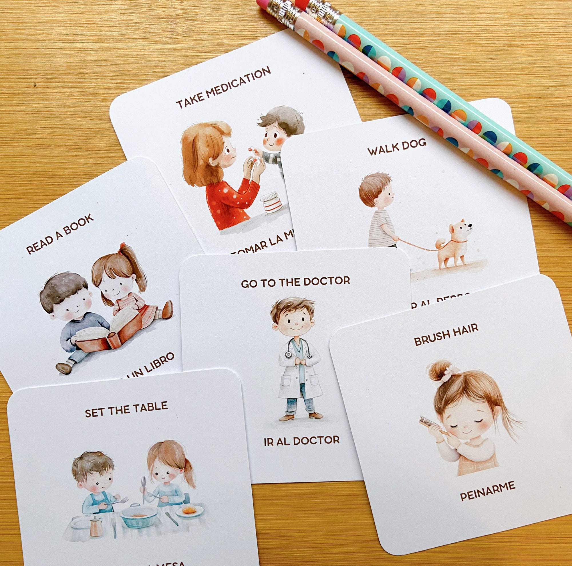 Printable Spanish / English 24 Routine Cards | Montessori Flash Cards ...