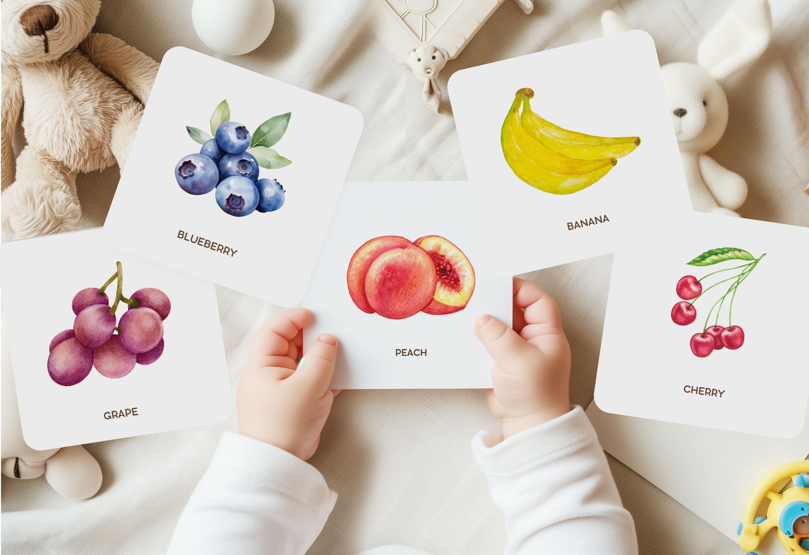 Set of 15 Printable Fruit Cards – Watercolor Illustrations for Teaching ...