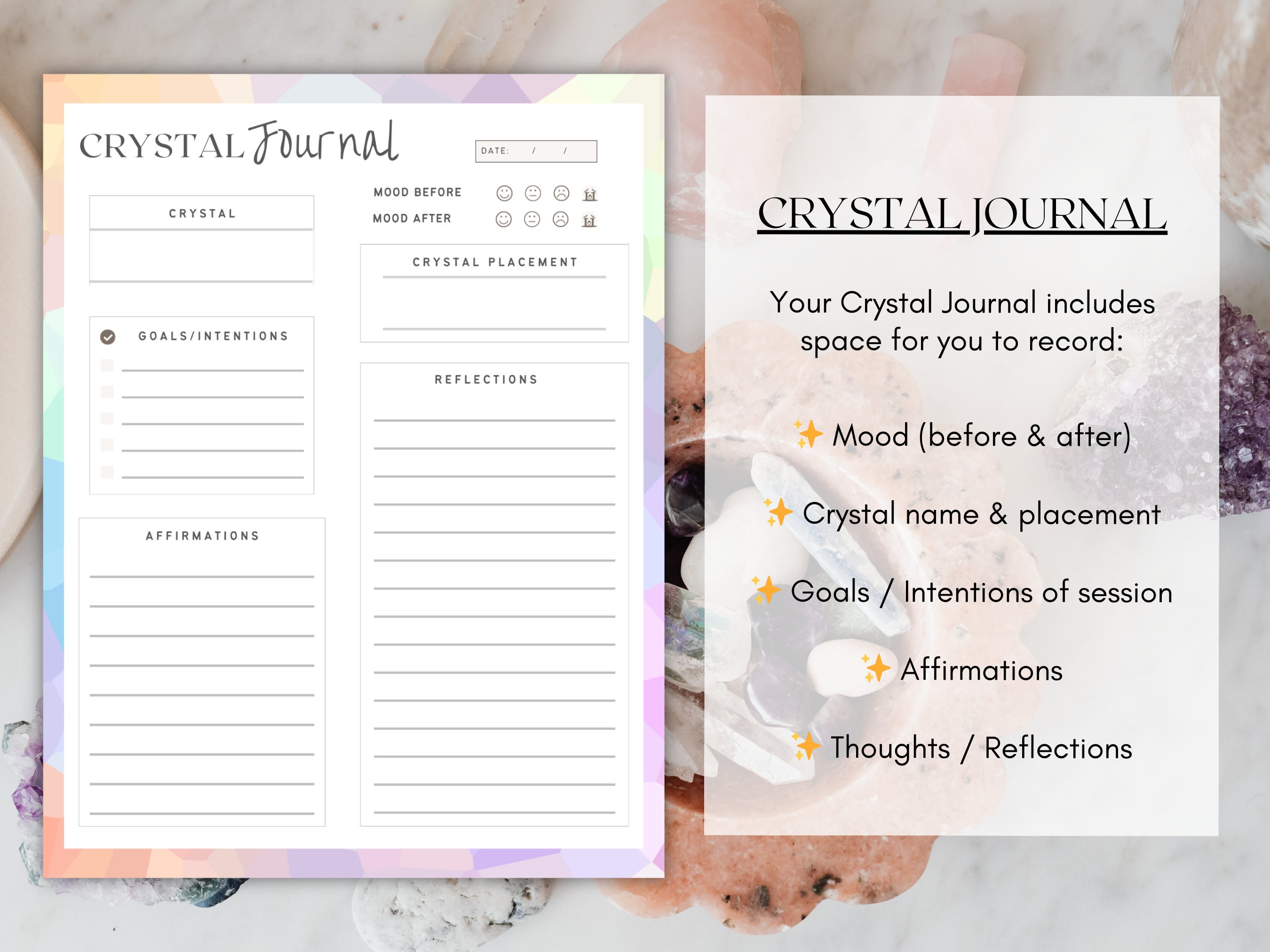 Digital Crystal Reference Sheet & Crystal Journal | Crystal Chart ...