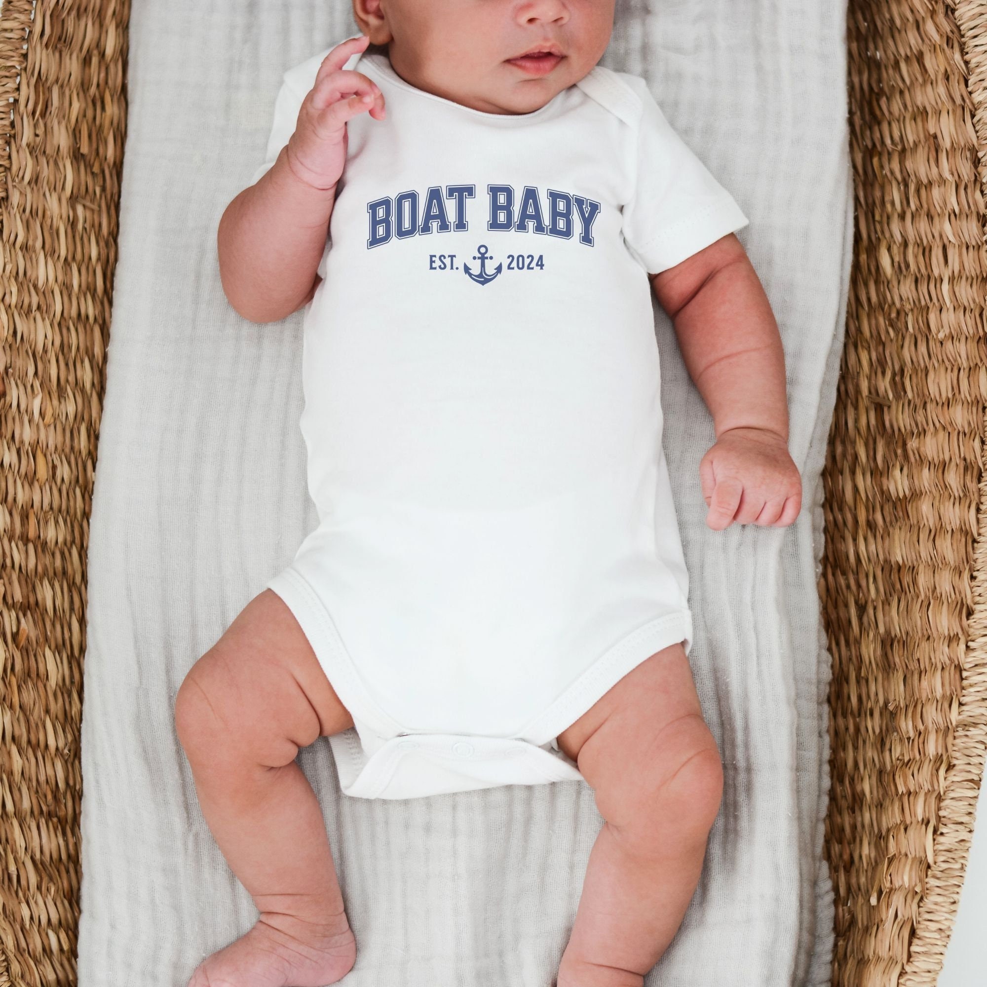 Baby Boat One Piece Custom Year, Blue Nautical Anchor Baby Outfit, Boat ...