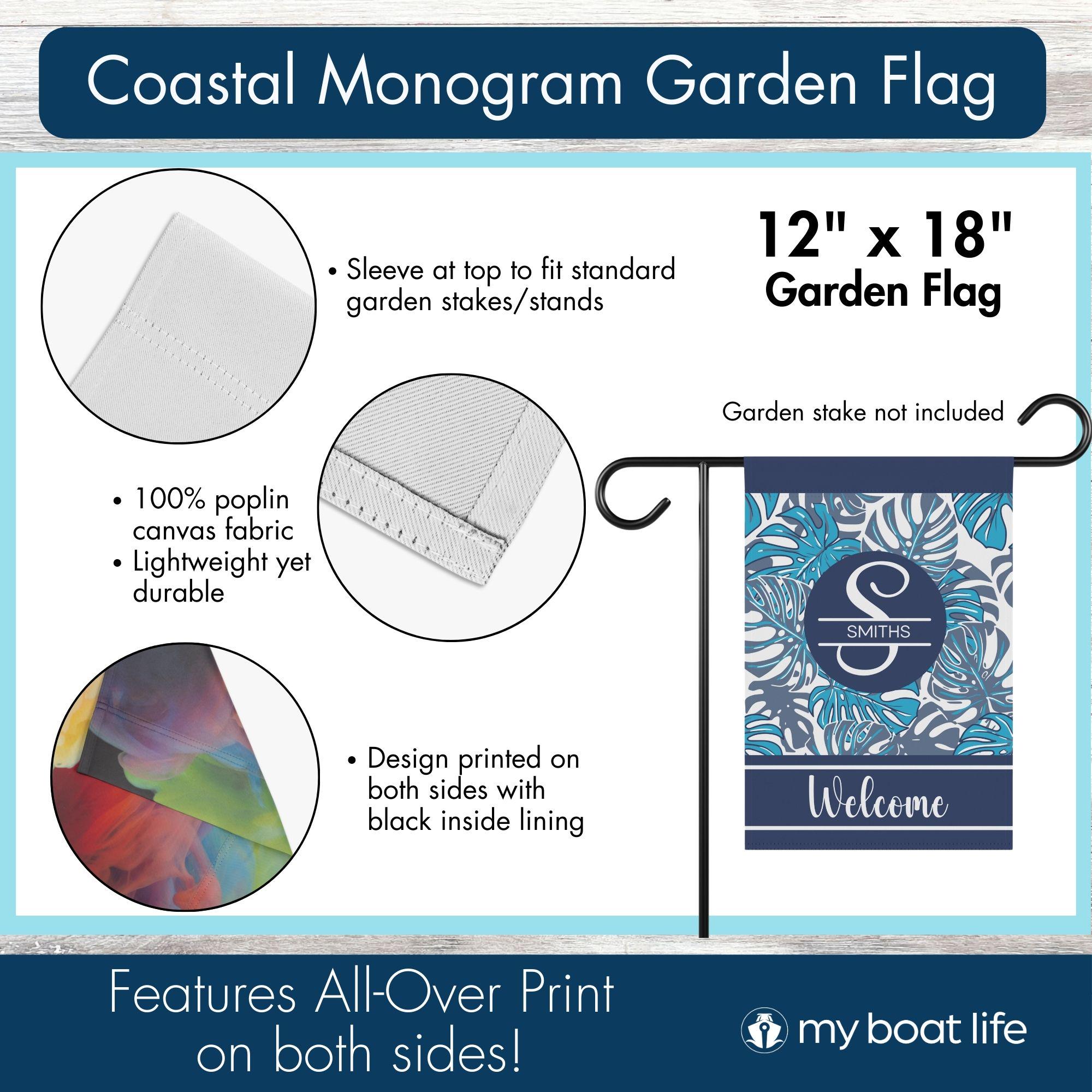 Coastal Monogram Welcome Flag, Custom Name Coastal Garden Flags ...