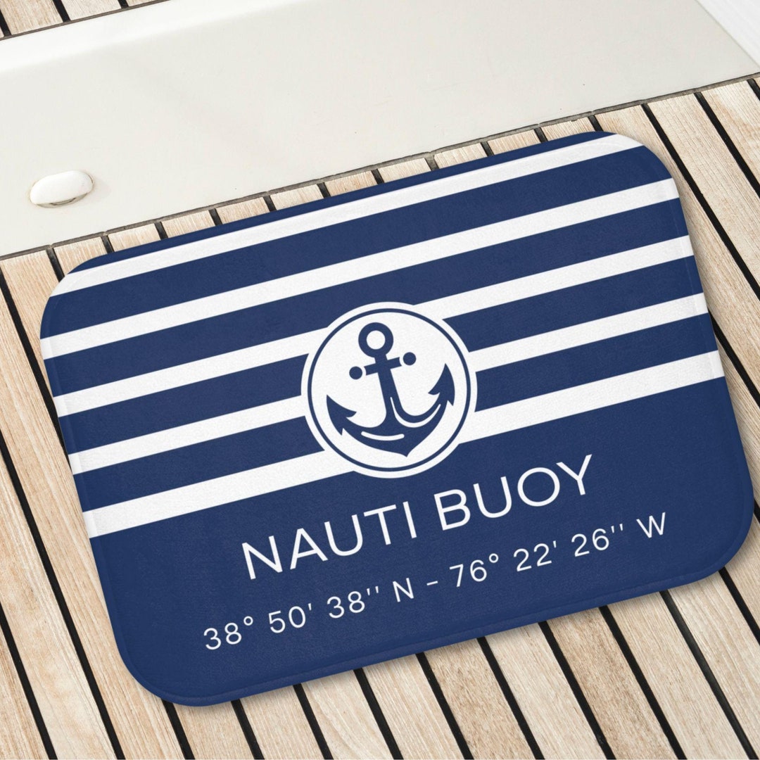 Custom Boat Mat, Boat Name Bath Mat, LAT LONG Coordinates Mat, Nautical ...