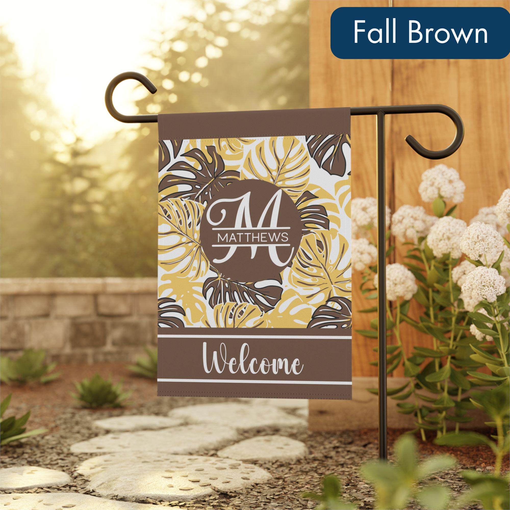 Coastal Monogram Welcome Flag, Custom Name Coastal Garden Flags, Grey ...