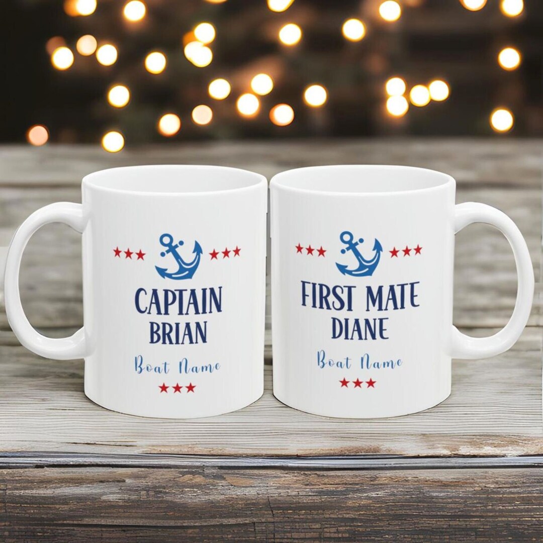 CUSTOM Captain First Mate Mug Set, Personalized Boat Name Mugs, Captain ...