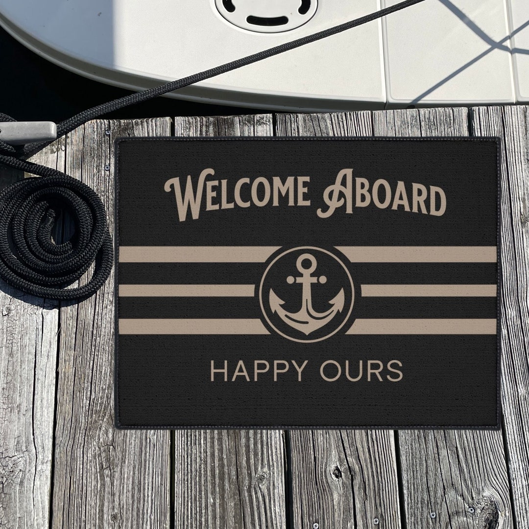 Welcome Aboard Boat Mat, Custom Boat Name Welcome Mat, Black Boat Floor ...