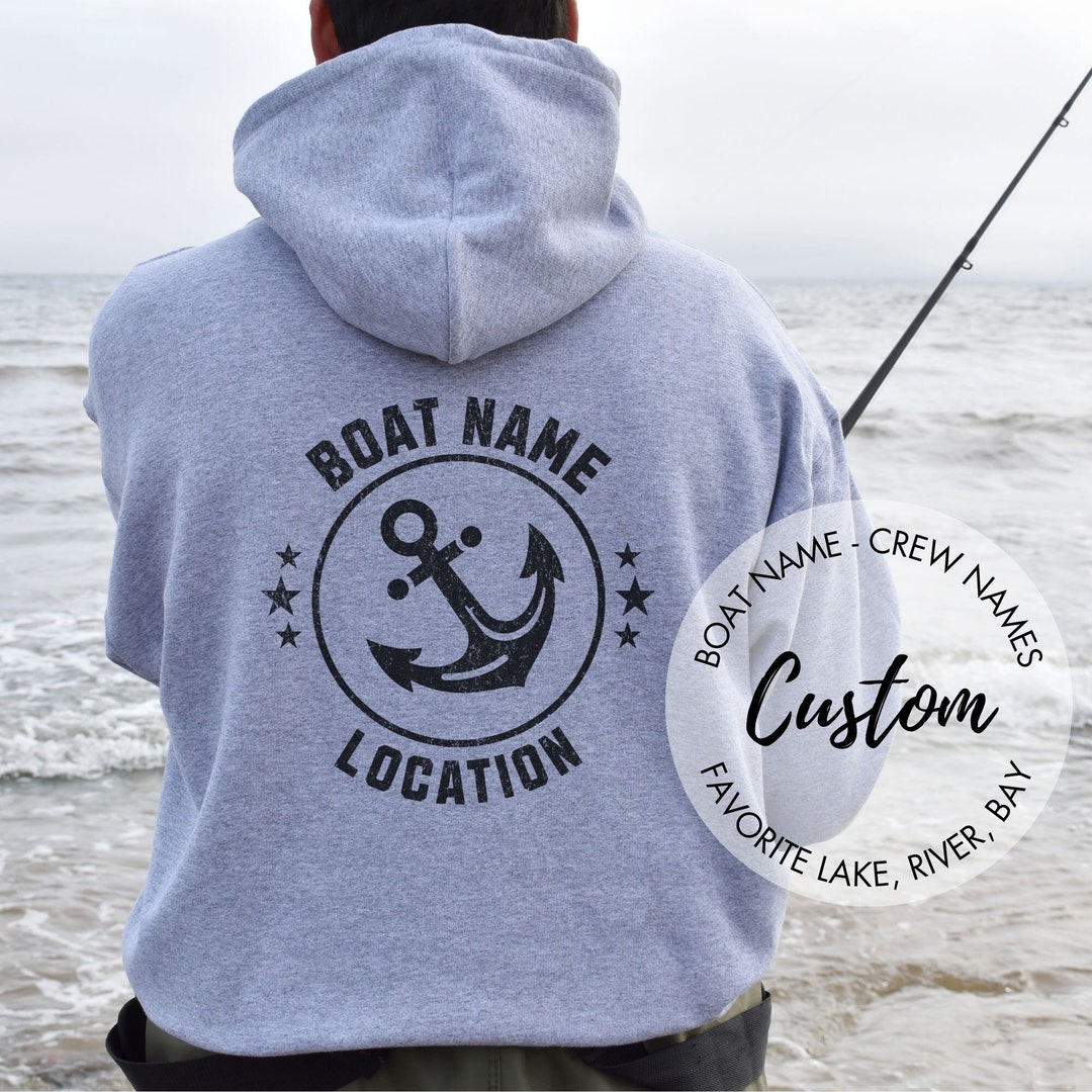 CUSTOM Boat Name Anchor Hoodie, Personalized Boating Hooded Sweatshirt ...