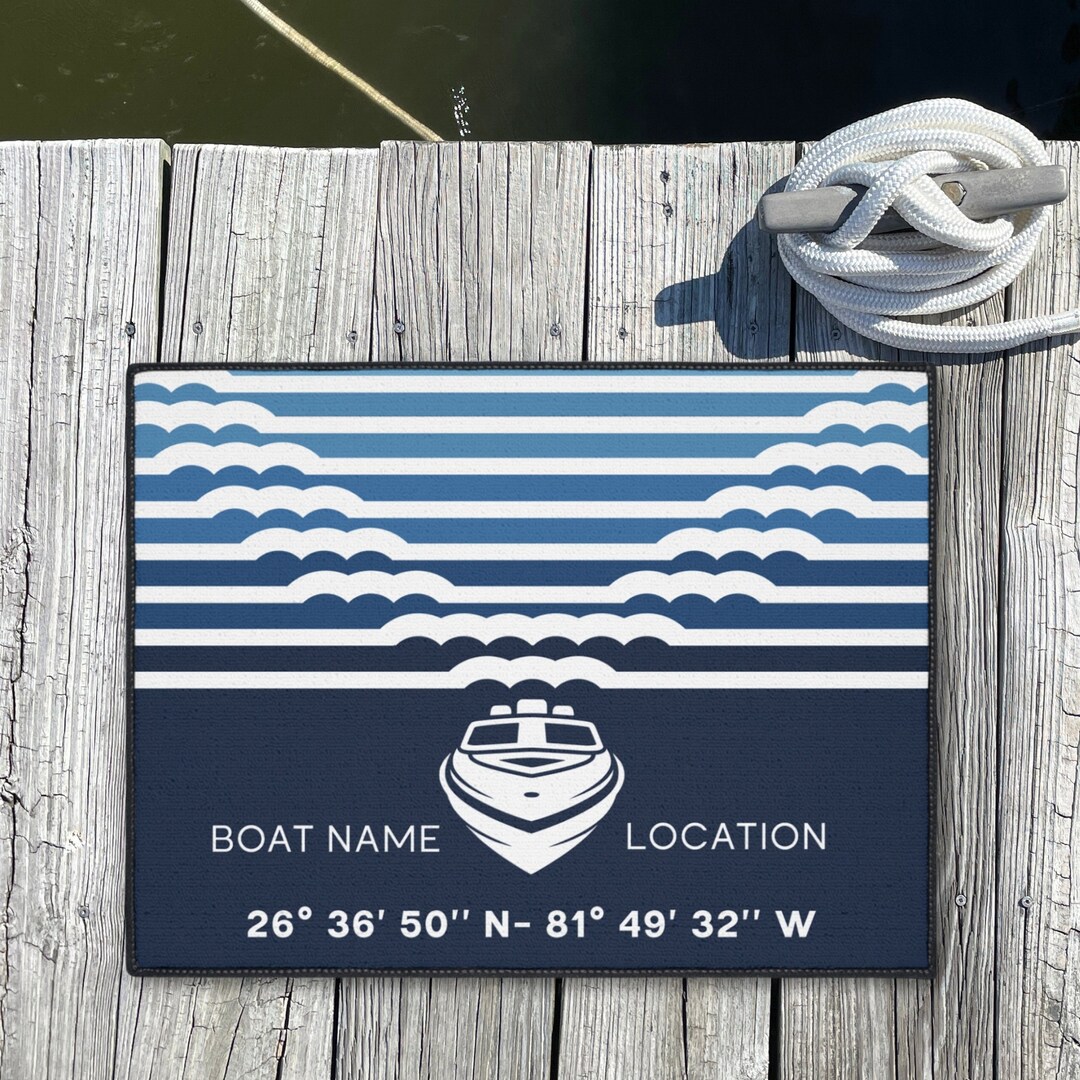 Custom Boat Mat, Powerboat Wake Mat, Boat Name Floor Mat, Ombre Waves ...