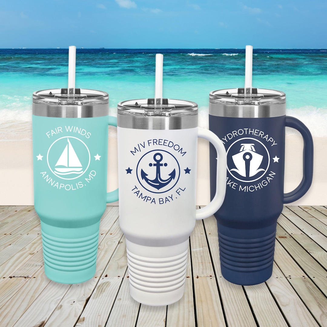 40oz Boat Tumbler Handle, Custom Boat Name Mug, Nautical 40oz Travel ...