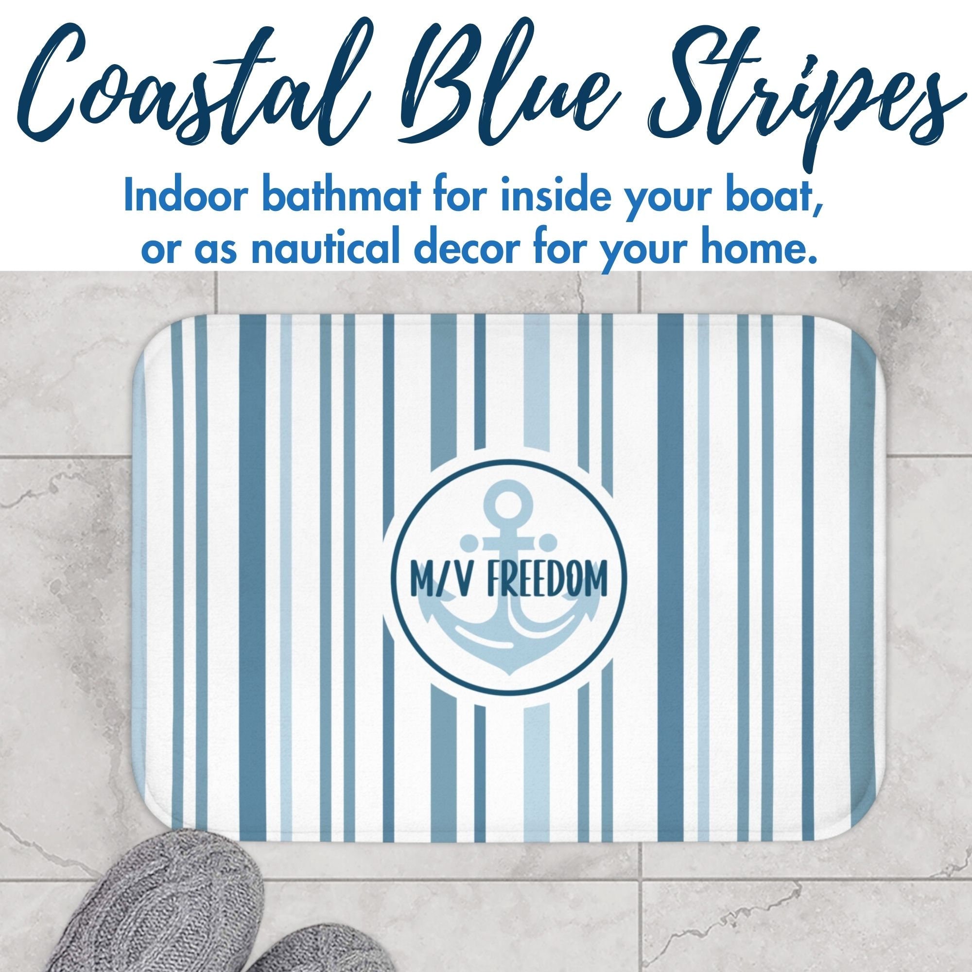 Coastal Nautical Mat, Boat Mat Custom Name, Nautical Anchor Bathmat ...