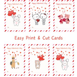 Printable Cute Animals Valentine's Day Cards for Kids, School Valentine ...