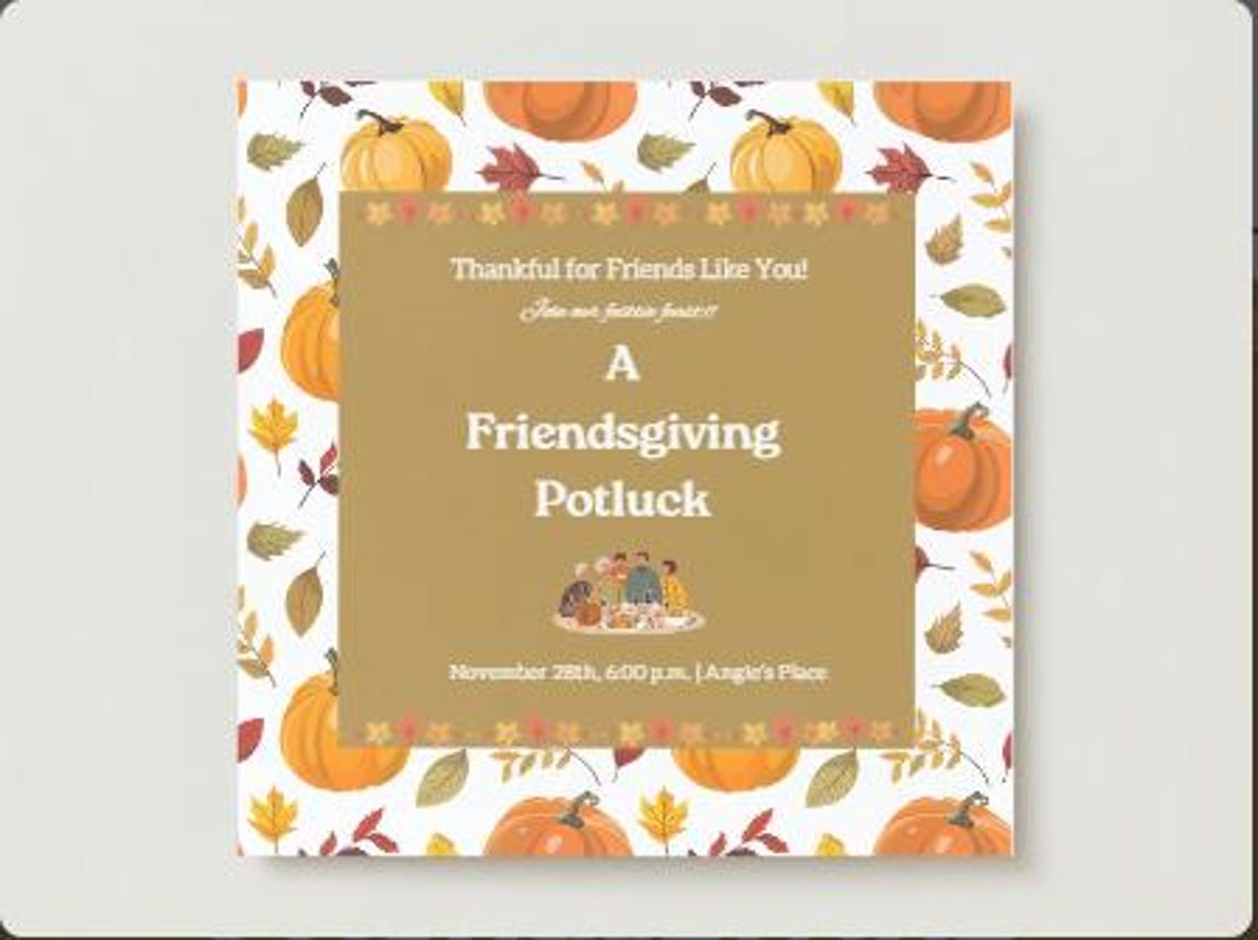 Printable Friendsgiving Potluck Invitation, Thanksgiving Dinner ...
