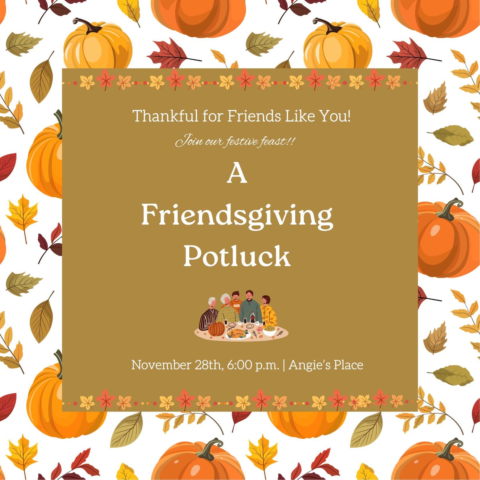 Printable Friendsgiving Potluck Invitation, Thanksgiving Dinner ...