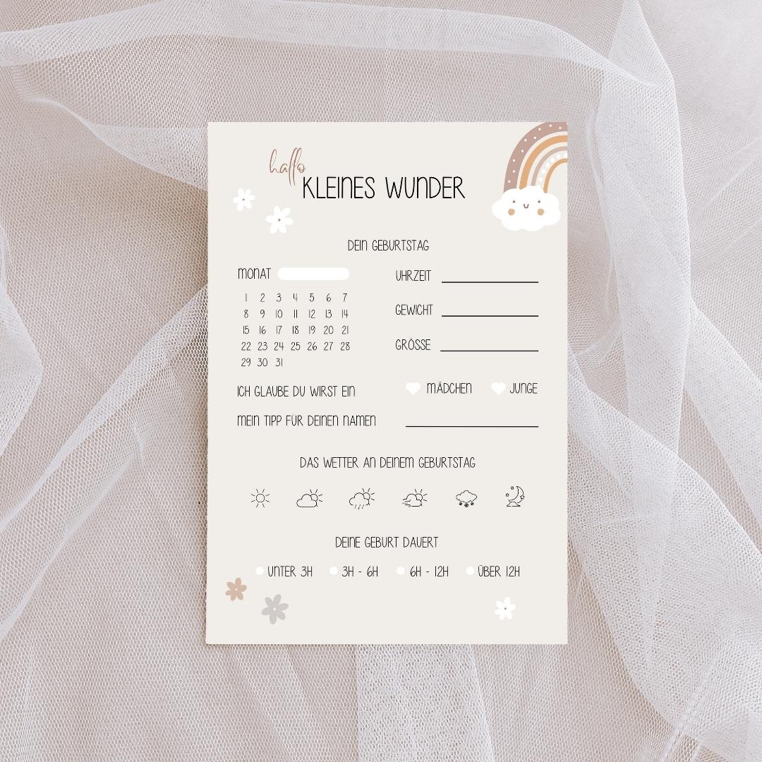 Hello Little Miracle Tip Cards Cloud, A6, Baby Shower, Baby Party Set ...